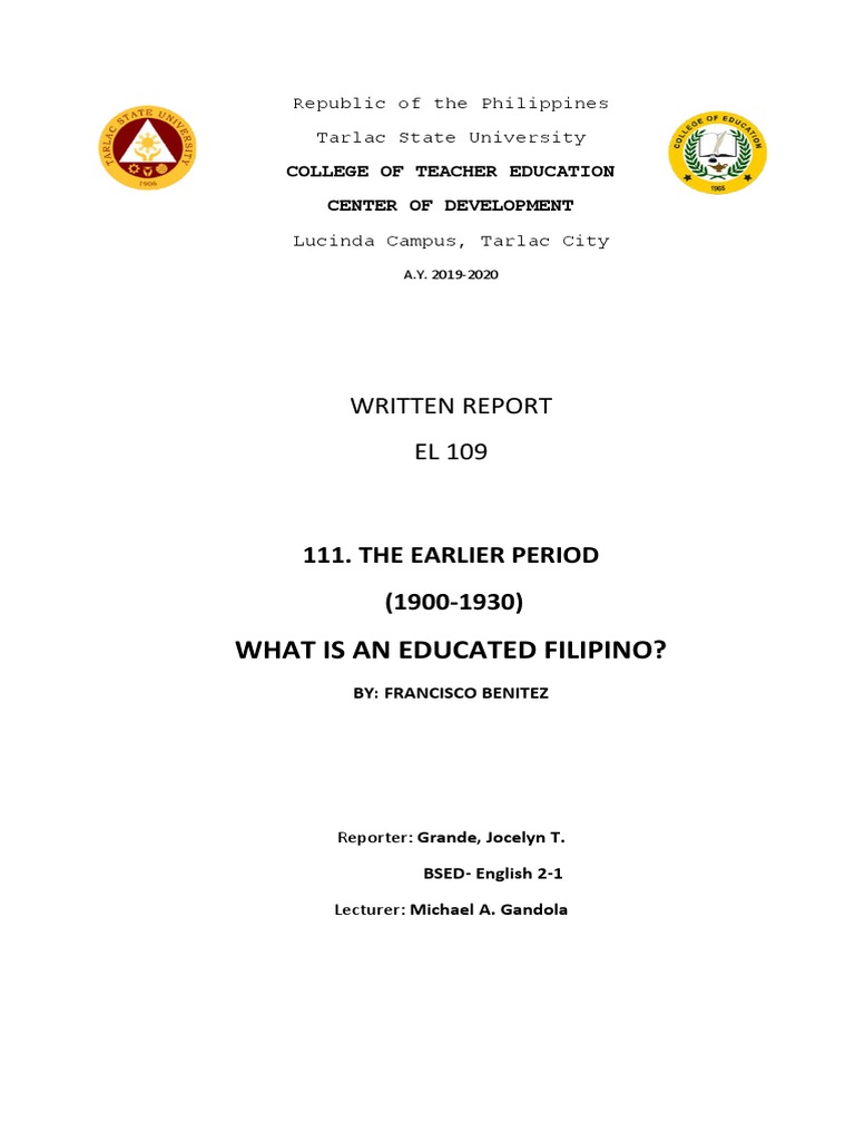 GRANDE-EL109-What Is An Educated Filipino (2nd Reporter) | PDF ...