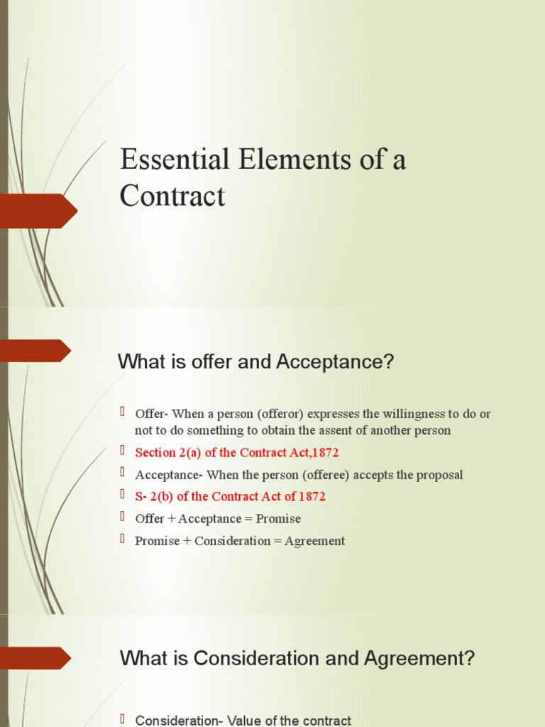 Essential Elements of A Contract | PDF | Offer And Acceptance ...