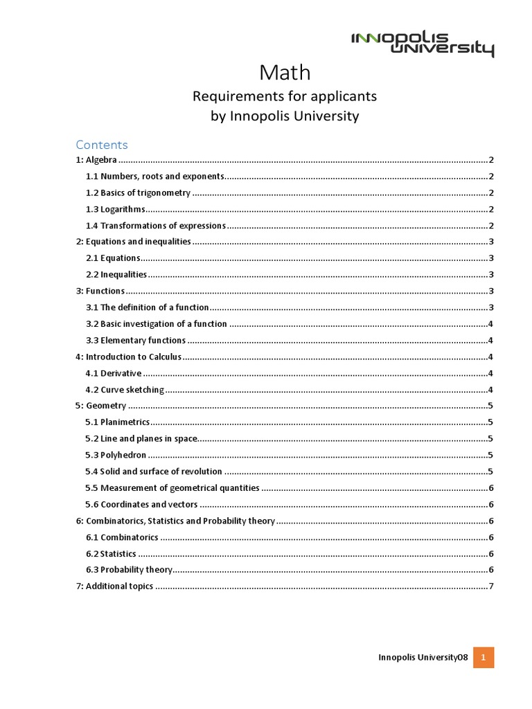 Math Requirements for Applicants | PDF | Function (Mathematics ...