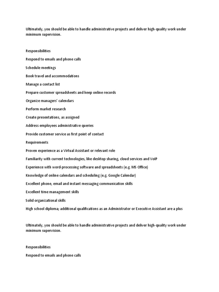 Virtual Assistant Responsibilities | PDF | Voice Over Ip | Instant ...