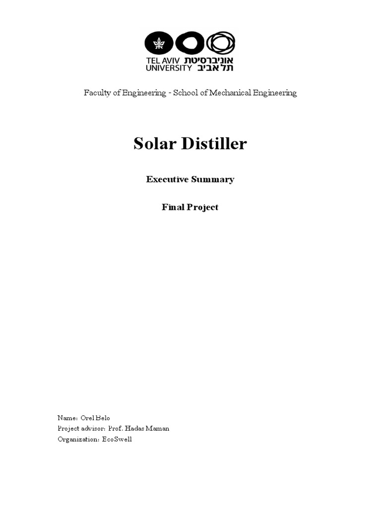 Final Report - Solar Distiller Orel Belo | PDF | Membrane | Water