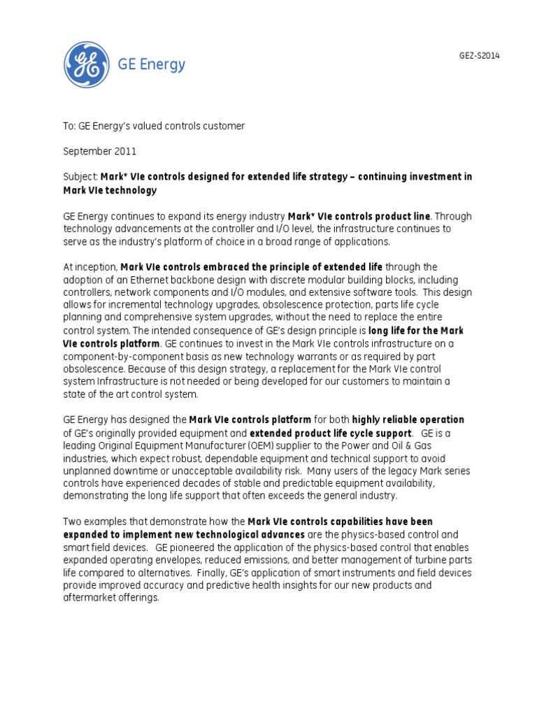 Ge Energy: Mark Vie Technology | PDF | Product Lifecycle | General Electric