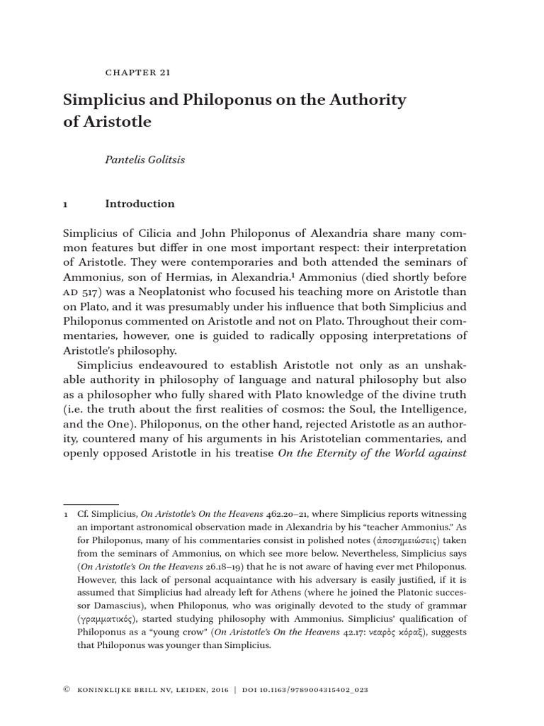 Golitsis-Simplicius and Philoponus On The Authority Opf Aristotle | PDF ...