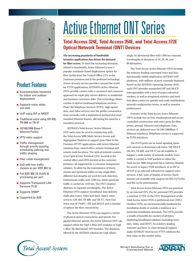 Active Ethernet ONT Series: Product Features | PDF | Fiber To The X ...