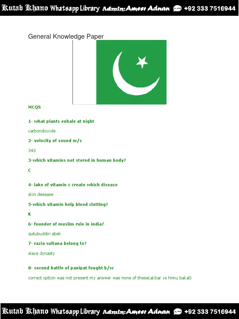 General Knowledge Paper | PDF | Pakistan | Religion And Belief
