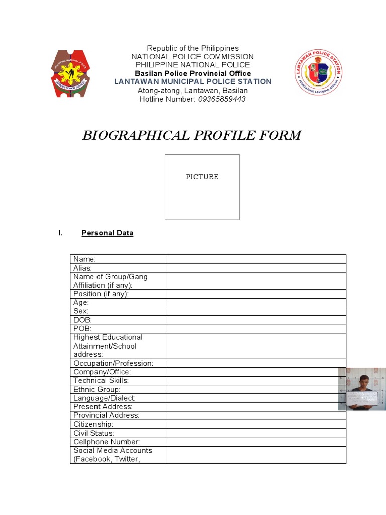 Biographical Profile Form: Basilan Police Provincial Office | PDF ...