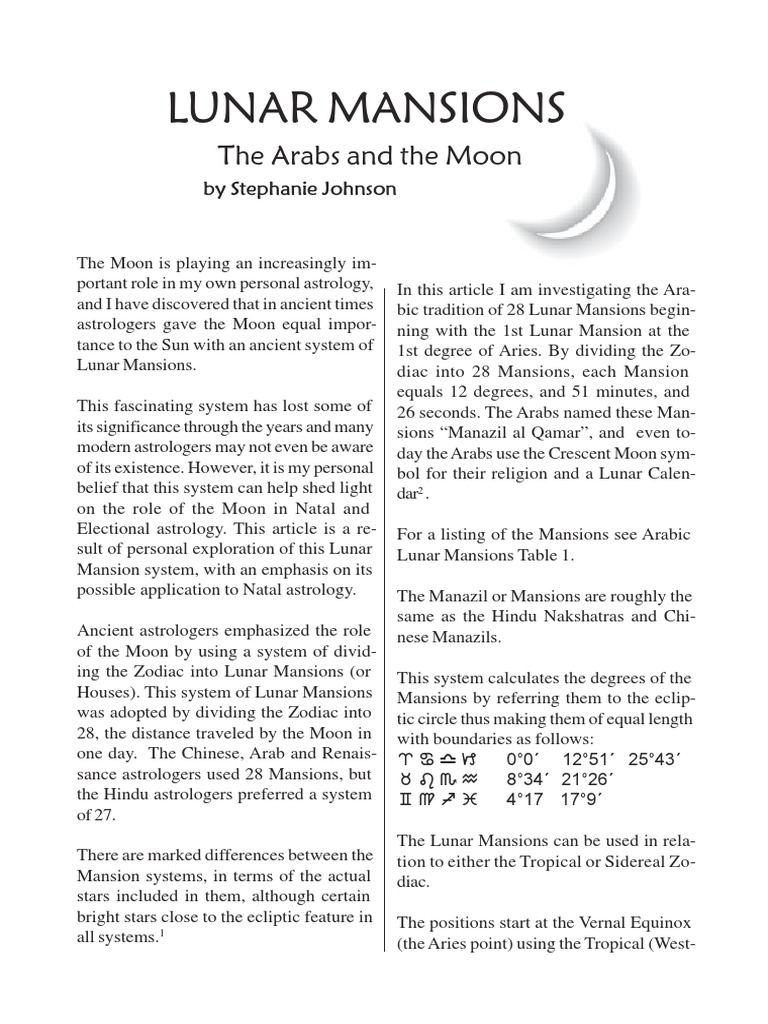 LUNAR MANSIONS The Arabs and The Moon PDF | PDF | Zodiac | Joseph Goebbels