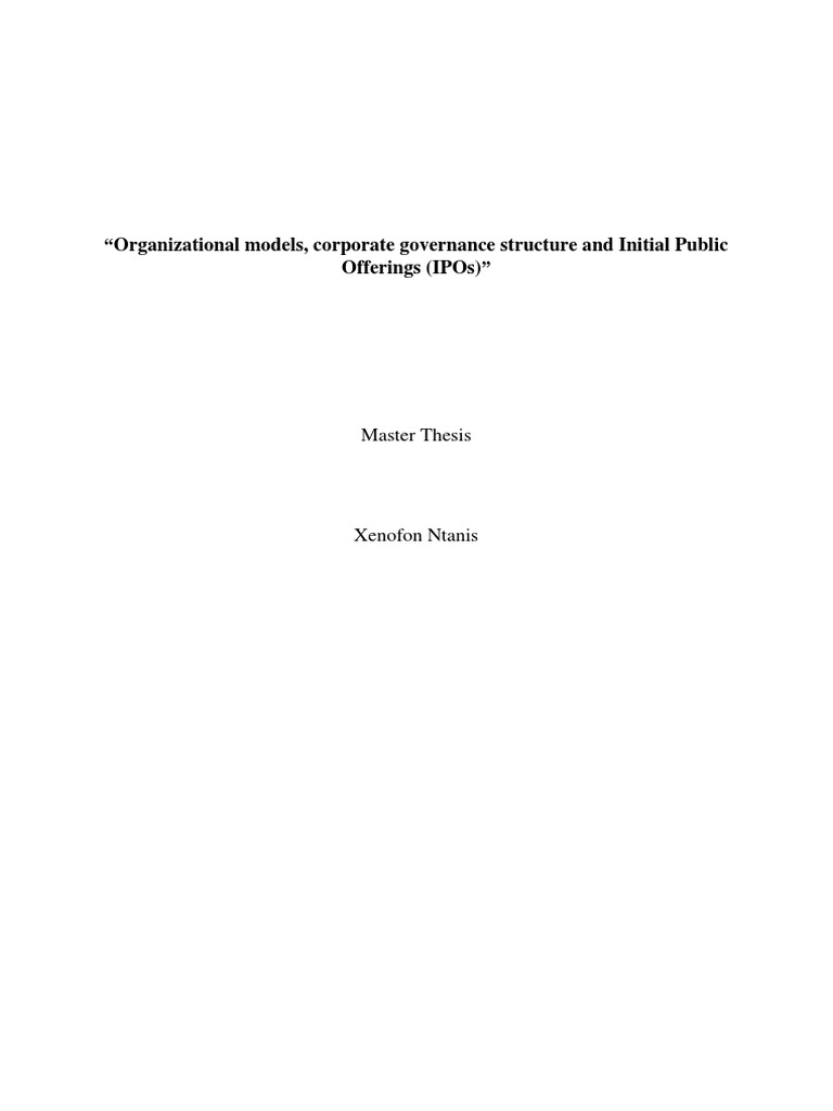 "Organizational Models, Corporate Governance Structure and Initial ...