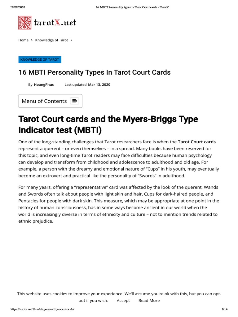 16 MBTI Personality Types in Tarot Court Cards - TarotX | PDF | Personality Type | Psychology