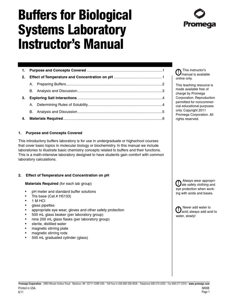 Buffers For Biological Systems Laboratory Instructor's Manual | PDF ...