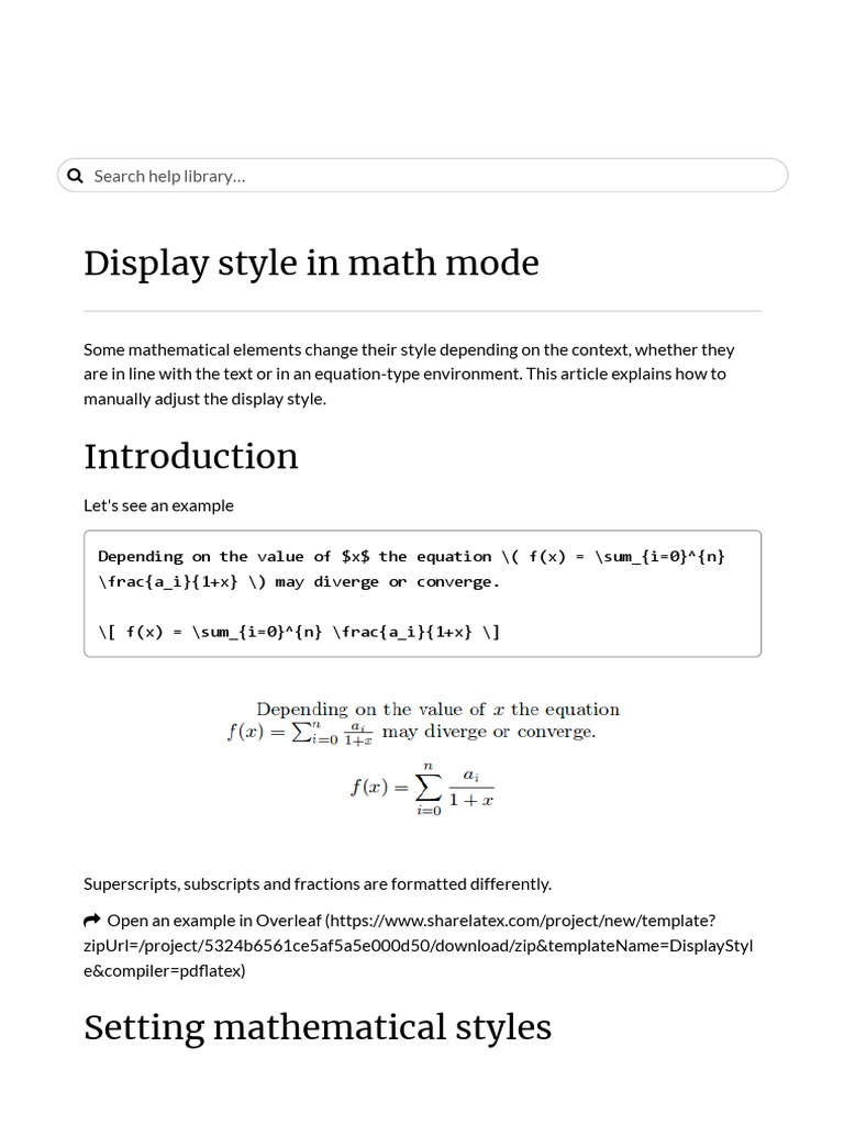 Display Style in Math Mode - Overleaf, Online LaTeX Editor | PDF ...