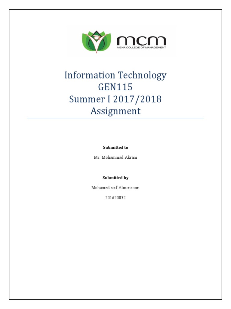 Information Technology GEN115 Summer I 2017/2018 Assignment: Mr. Mohammad Akram | PDF ...