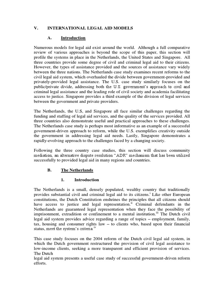 V. International Legal Aid Models A | PDF | Legal Aid | Mediation