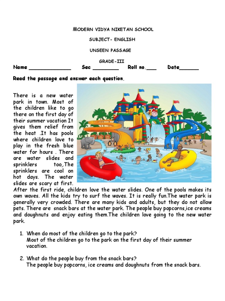 Grade 3 No-1 Unseen Passage (Solved) | PDF