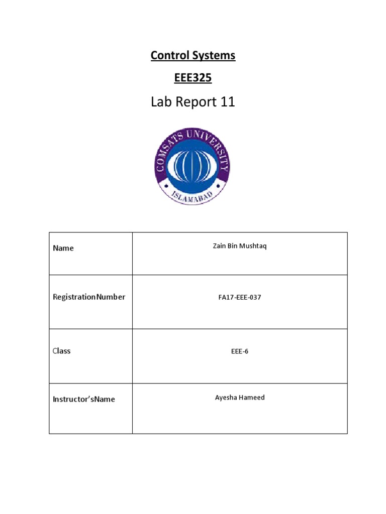 FA17-EEE-037 Control Lab Report 11 | PDF | Control Theory | Systems Science