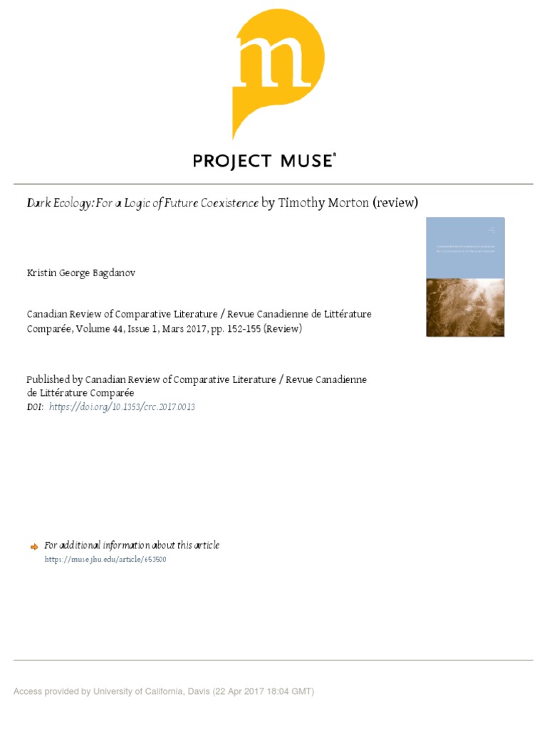 Dark Ecology: For A Logic of Future Coexistence by Timothy Morton ...