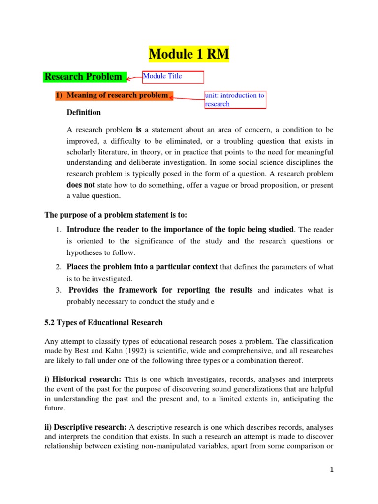Module 1 RM: Research Problem | PDF | Hypothesis | Level Of Measurement