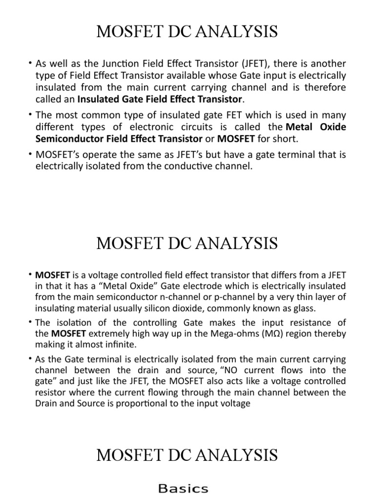 Mosfet DC Analysis: Semiconductor Field Effect Transistor or MOSFET For ...