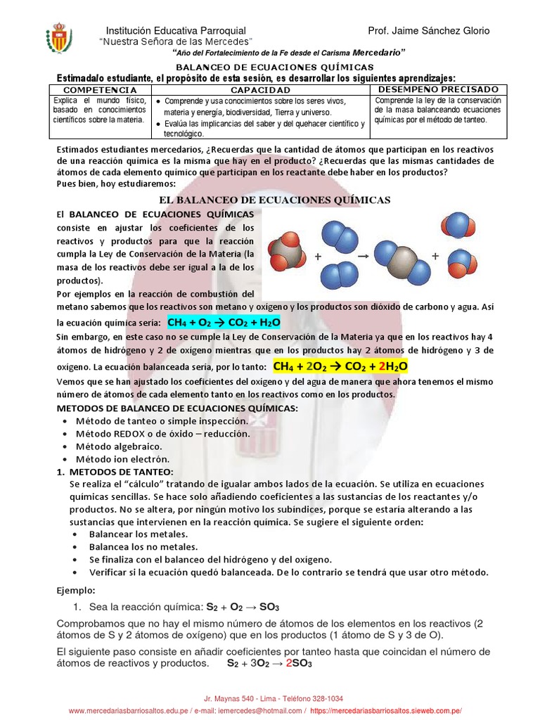 Sesion 2 CT 3º 11-08-2020 - III Balanceo de Ecuaciones Químicas | PDF ...