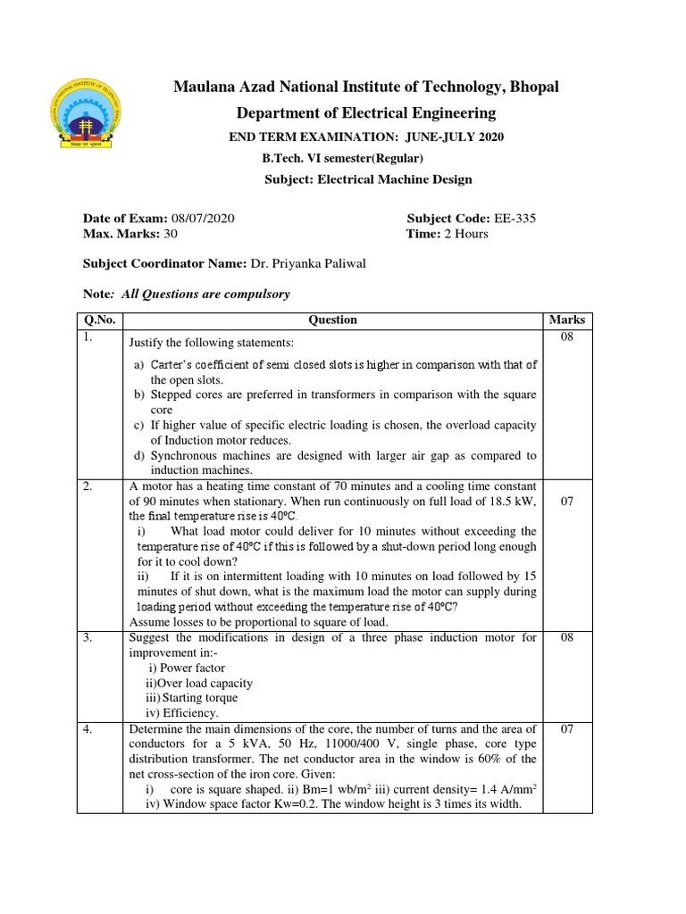 EE-335 Electrical Machine Design | PDF | Electric Motor | Transformer
