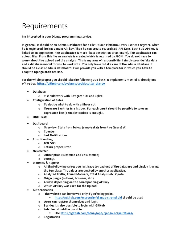 Admin Dashboard Requirements PDF | PDF | Login | Databases