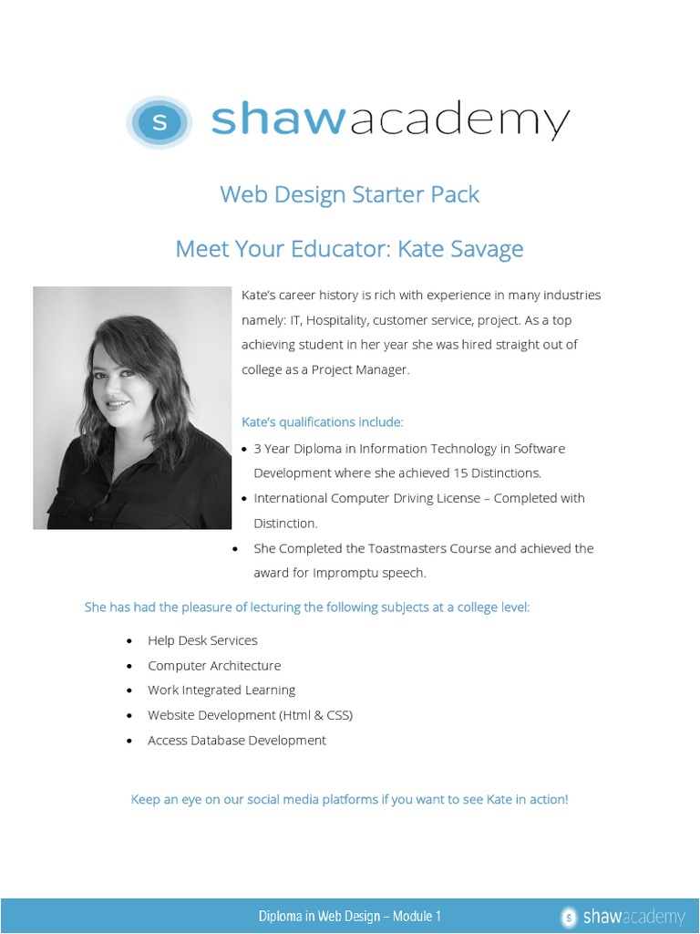 Web Design Starter Pack Meet Your Educator: Kate Savage: Kate's ...
