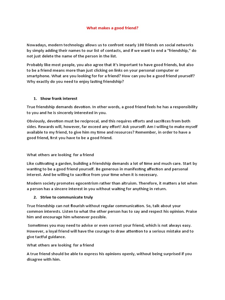 What Makes A Good Friend | PDF | Friendship | Conversation