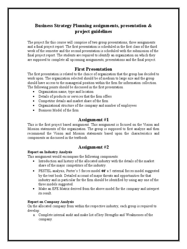 Business Strategy Planning Assignments, Presentation & Project ...