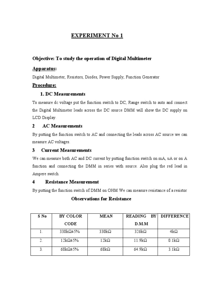 Digital Multimeter Operation Study | PDF