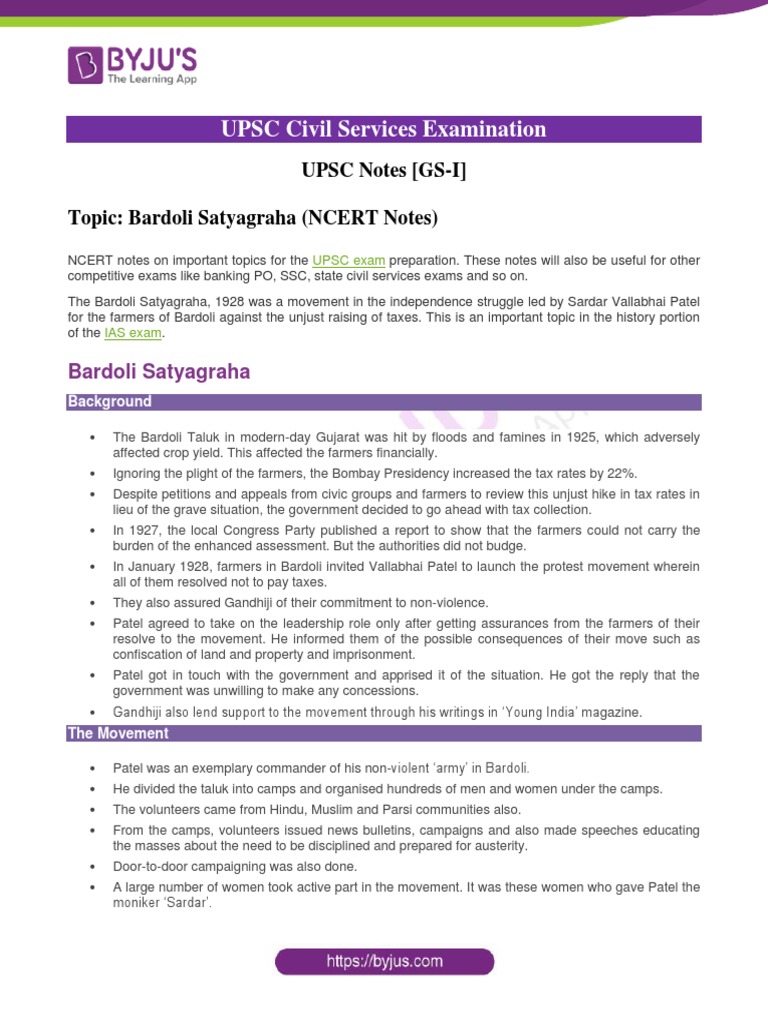 UPSC Civil Services Examination: UPSC Notes (GS-I) Topic: Bardoli ...