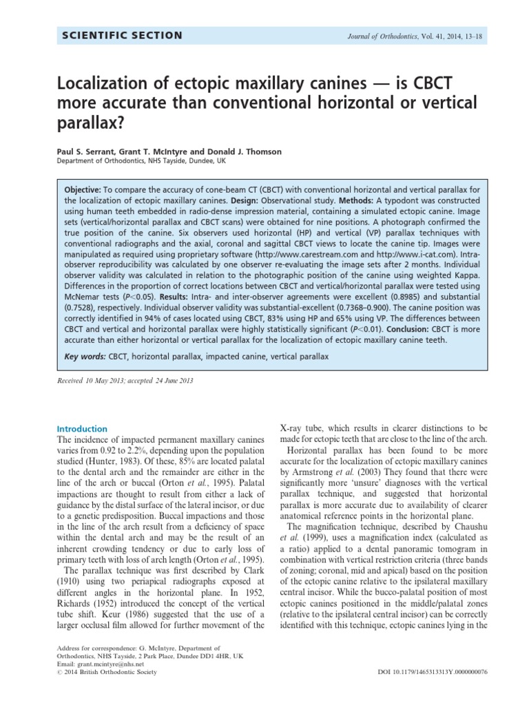 2014 Localization of Ectopic Maxillary Canines Is CBCT More Accurate ...