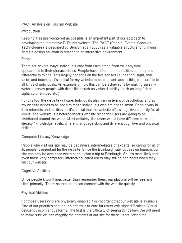 Pact Analysis On Tourism Website | PDF | Visual Impairment | Communication