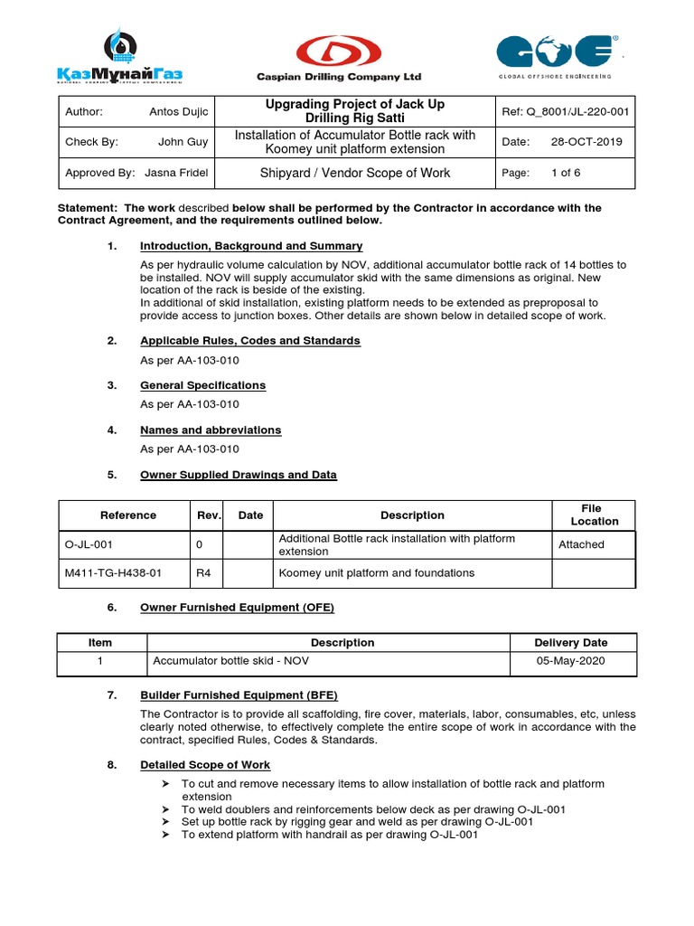 JL-220-001 BOP Accumulator Bottle Rack Installation With Koomey ...