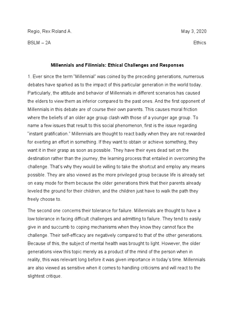 Millennials' Ethical Challenges | PDF | Millennials | Attitude (Psychology)
