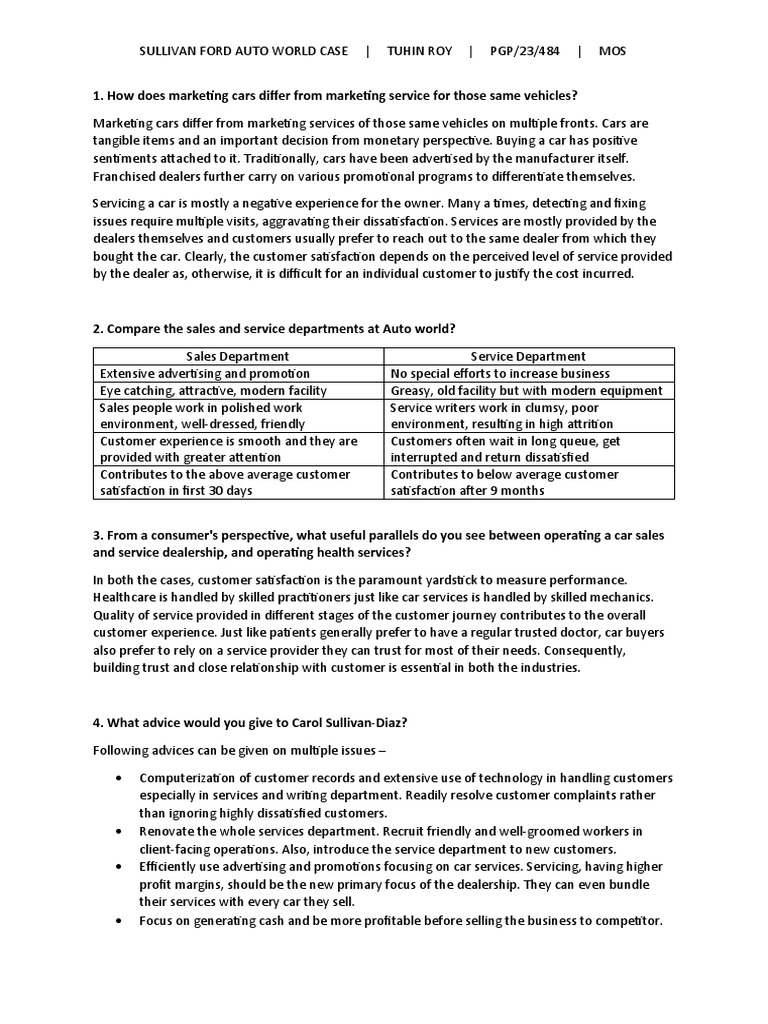 Sullivan Ford Auto World Case Study Pdf Sales Marketing