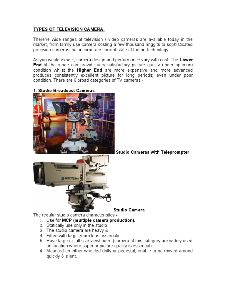 Types of Television Cameras Explained | PDF | Camera | Optical Devices