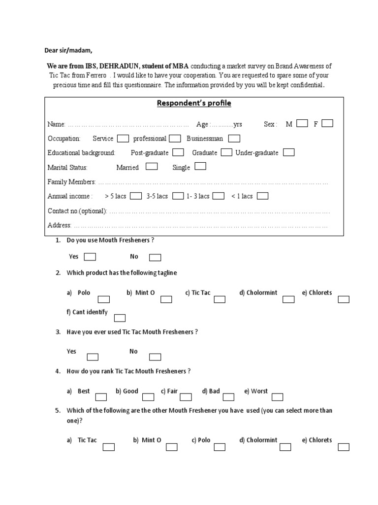 MBA Survey: Tic Tac Brand Awareness | PDF | Marketing