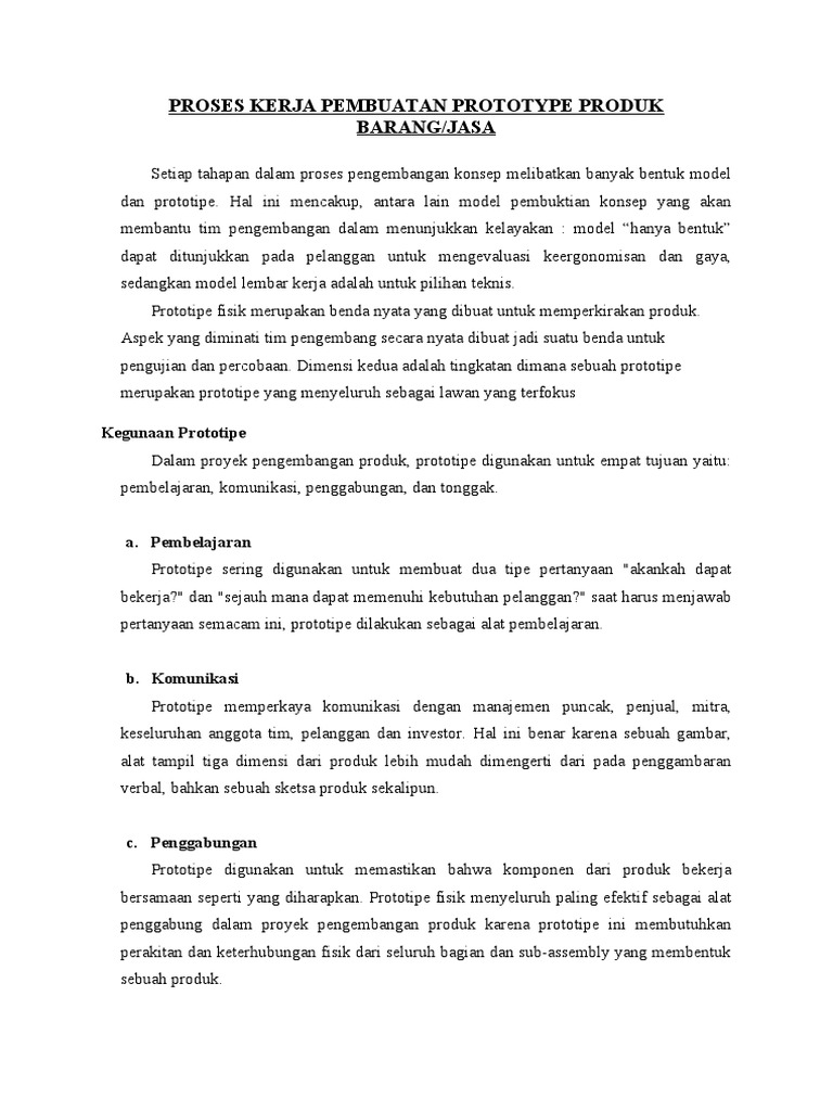 Proses Kerja Pembuatan Prototype Produk Barang | PDF