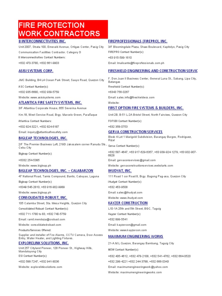 Fire Protection Work Contractors | PDF | Transport