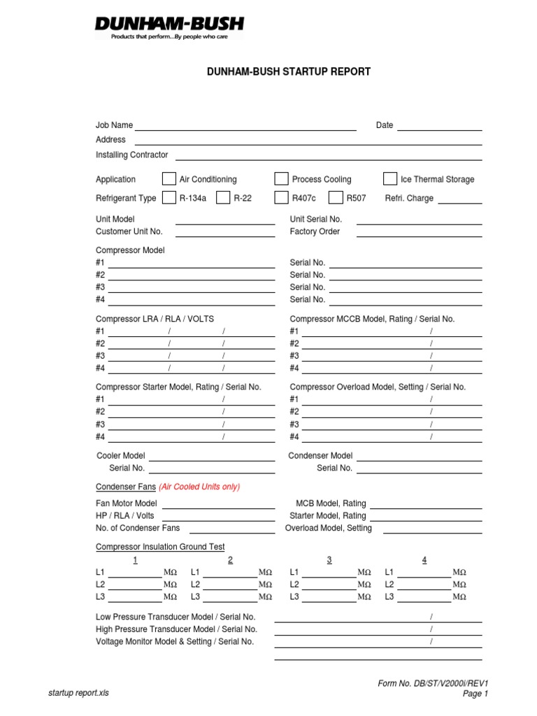 Dunham-Bush Chiller Startup Report | PDF | Gas Technologies | Cold