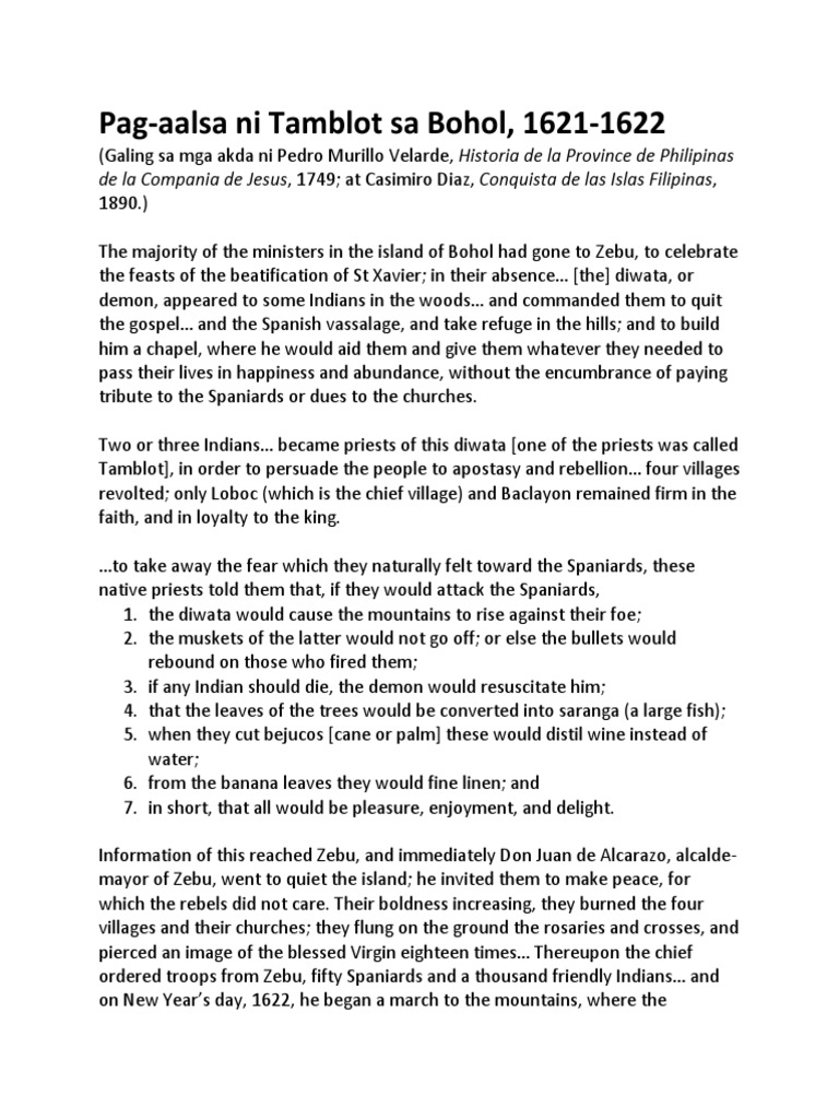 Pag - Aalsa Ni Tamblot Sa Bohol, 1621 - 1622 | PDF | Violence