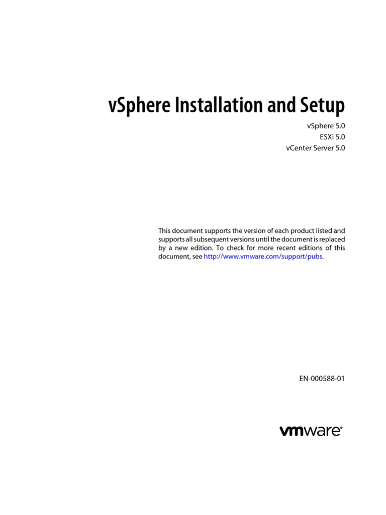 Vsphere Esxi Vcenter Server 50 Installation Setup Guide PDF | Download Free PDF | Installation ...
