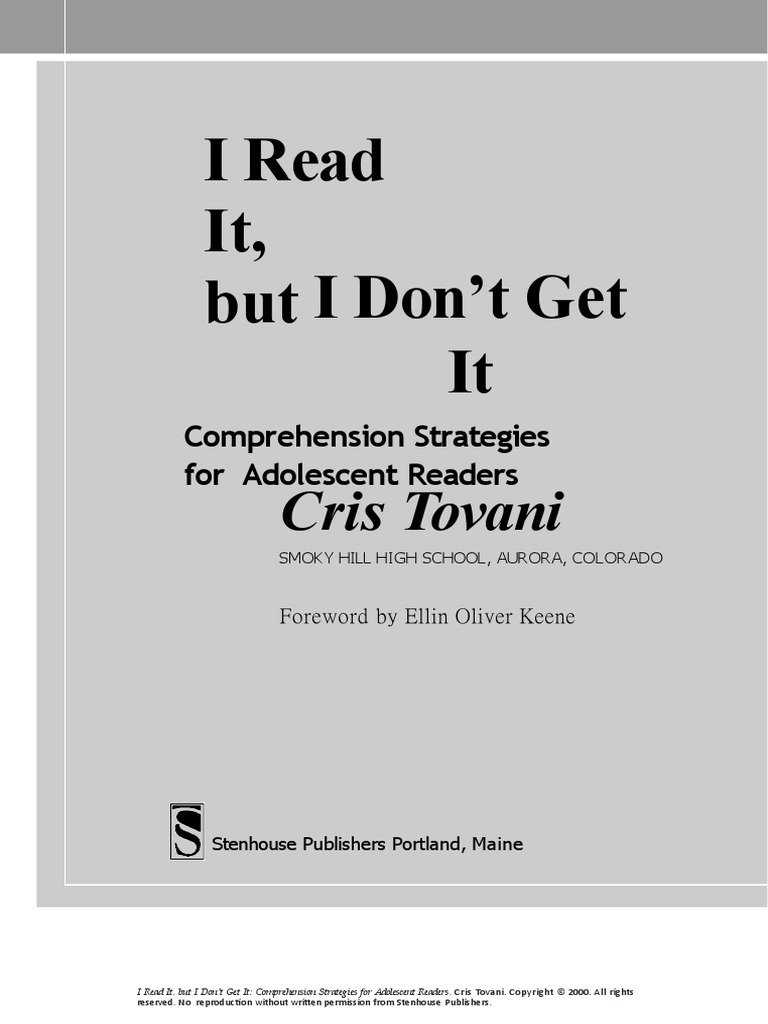 I Read It, But I Don't Get It: Cris Tovani | PDF | Reading ...