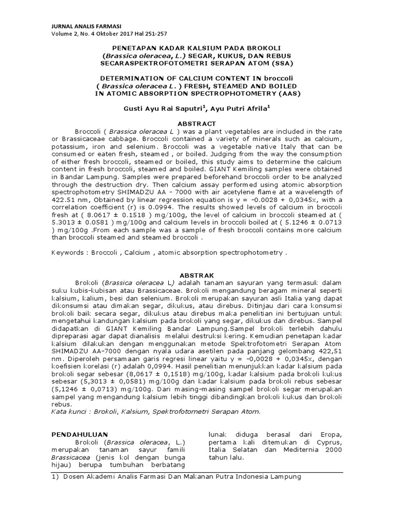 Kata Kunci: Brokoli, Kalsium, Spektrofotometri Serapan Atom | PDF ...