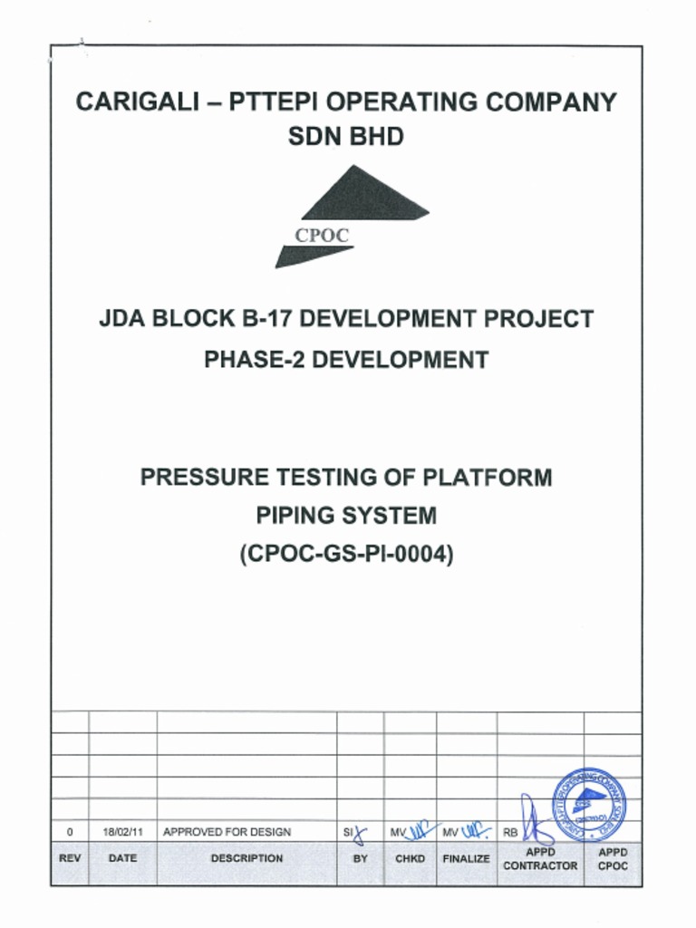 CPOC Platform Piping Pressure Testing | PDF | Pipe (Fluid Conveyance ...