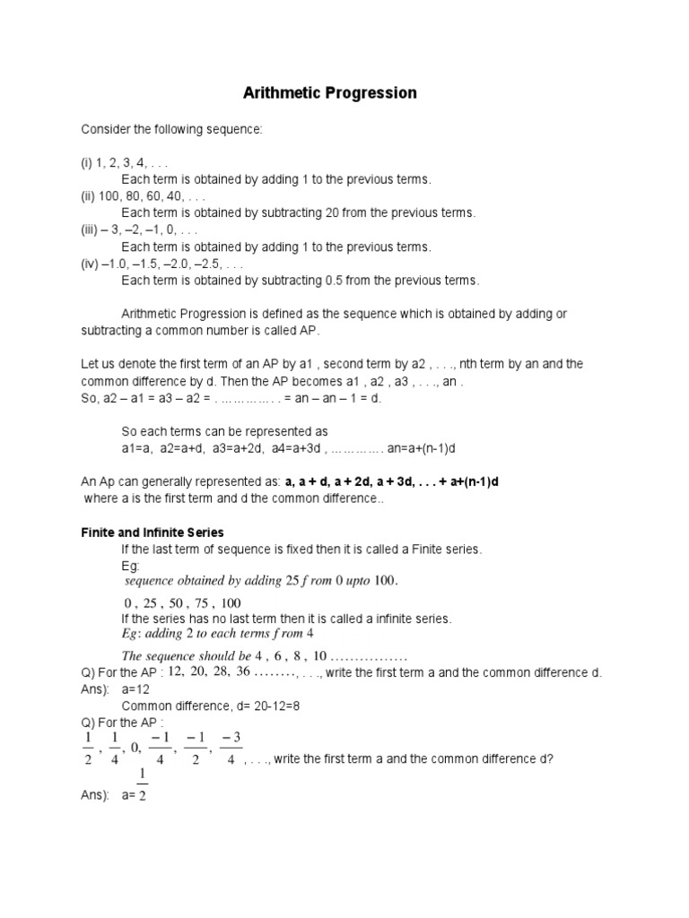 Arithmatic Progression | PDF | Sequence | Arithmetic
