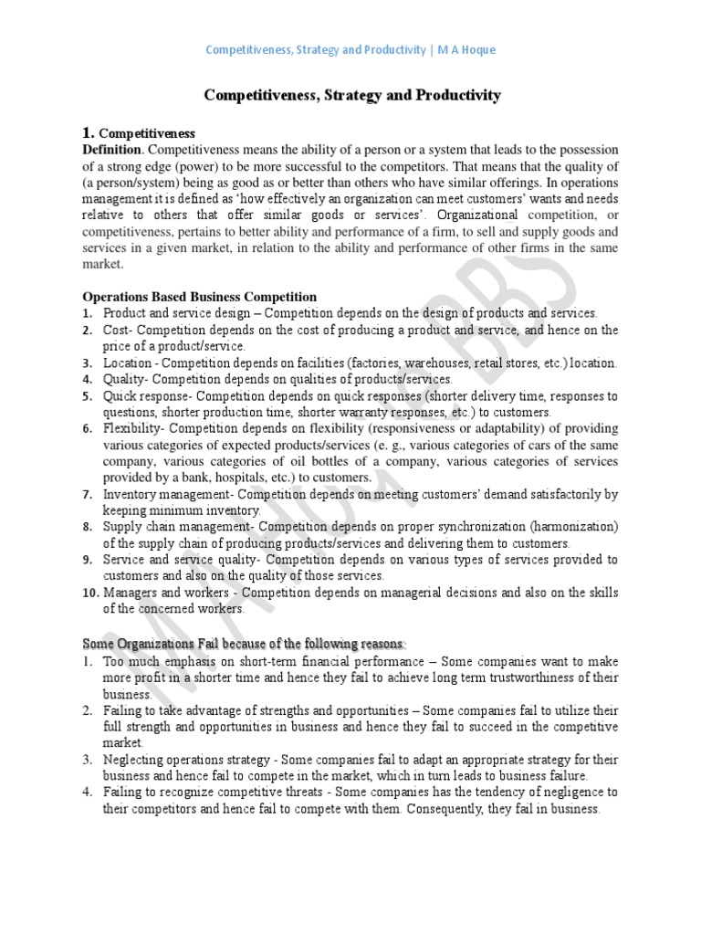Competitiveness, Strategy and Productivity | PDF | Competition | Labour ...