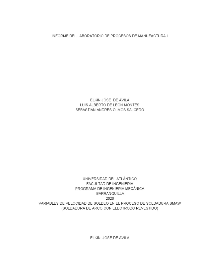 Informe Laboratorio de Procesos de Manufactura | PDF | Soldadura | Construcción