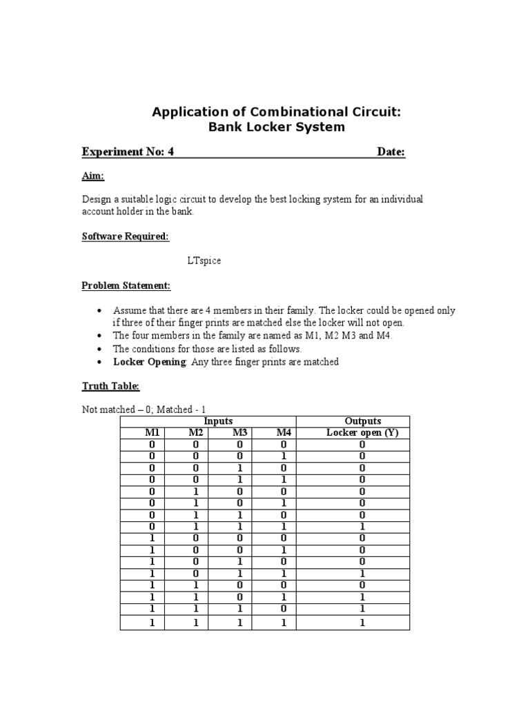 Application of Combinational Circuit: Bank Locker System Experiment No: 4 Date | PDF | Computer ...