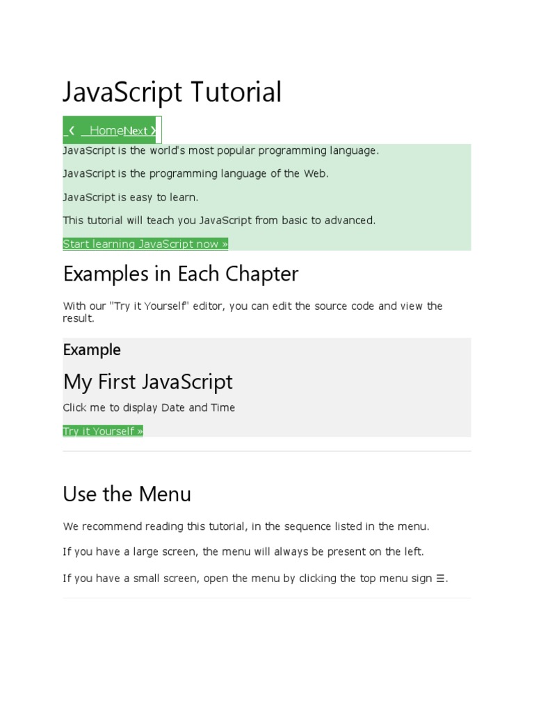 Javascript Tutorial: Examples in Each Chapter | Download Free PDF | Java Script | J Query